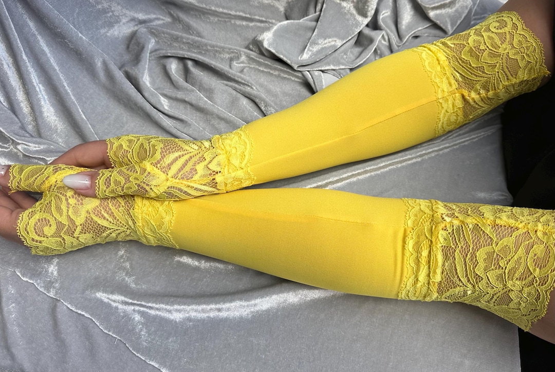 Long Lemon Yellow Stretch Lace Fingerless Gloves - Etsy