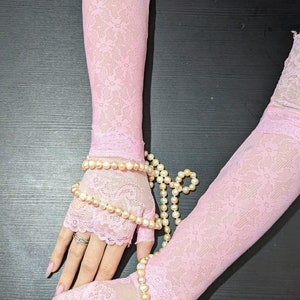 Baby Pink Lace Long Fingerless Gloves - Etsy
