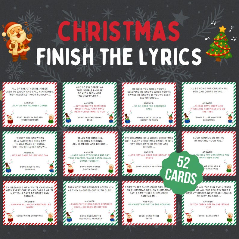 Christmas Carol Finish the Lyric Game, Family Christmas Party Games ...