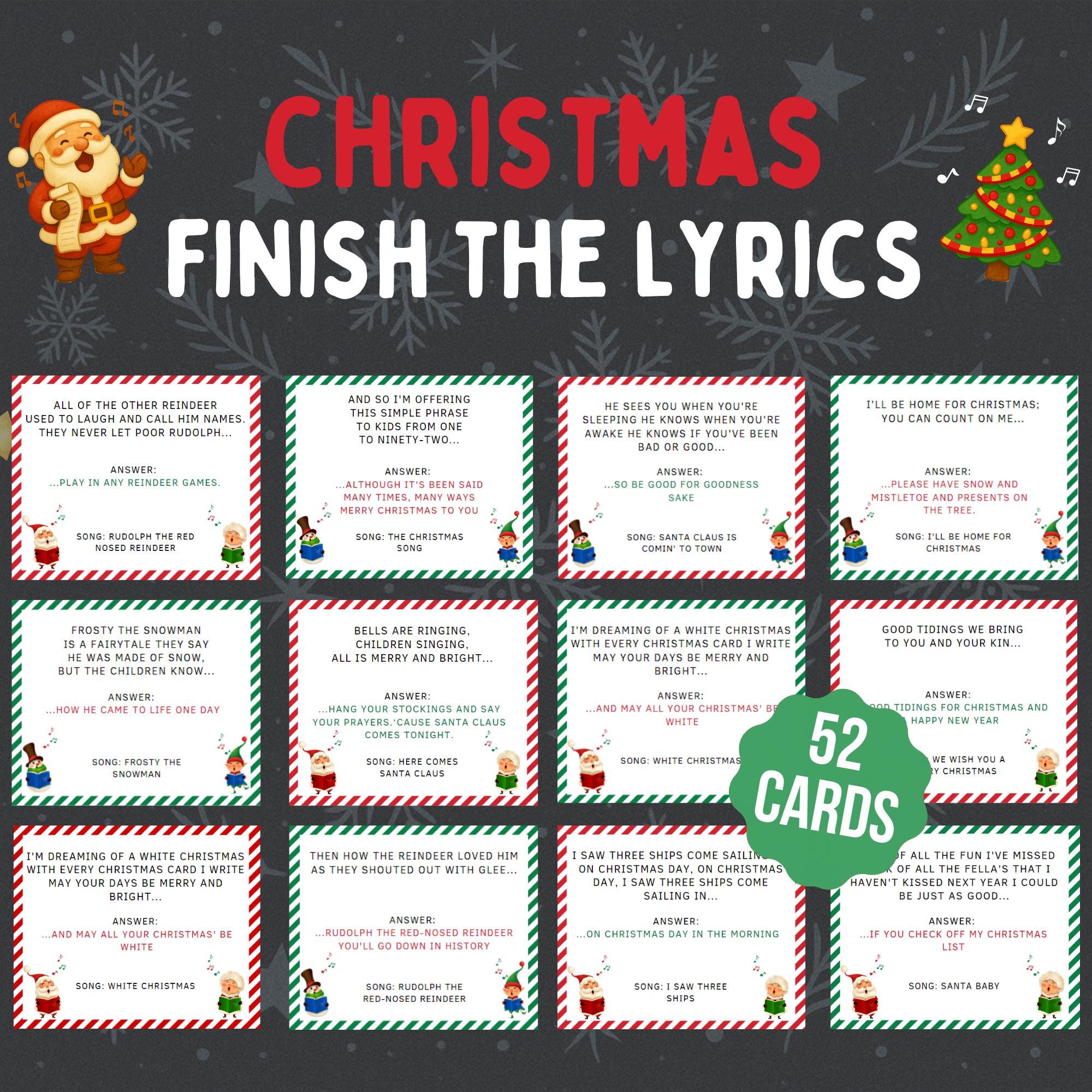 Christmas Carol Finish the Lyric Game, Family Christmas Party Games ...