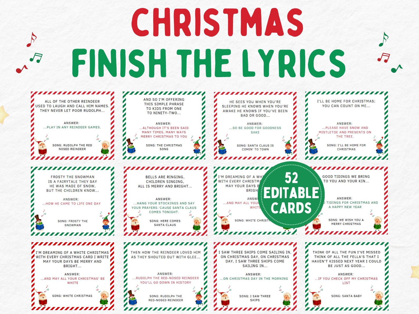 Christmas Carol Finish the Lyric Game, Family Christmas Party Games ...