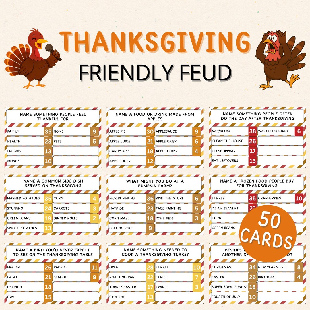 Thanksgiving Feud Game | Printable Friendly Feud | Downloadable ...