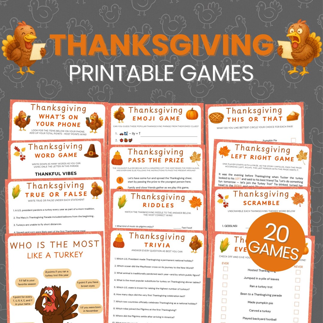 Thanksgiving Party Game Printable, Thanksgiving Answer Battle for ...