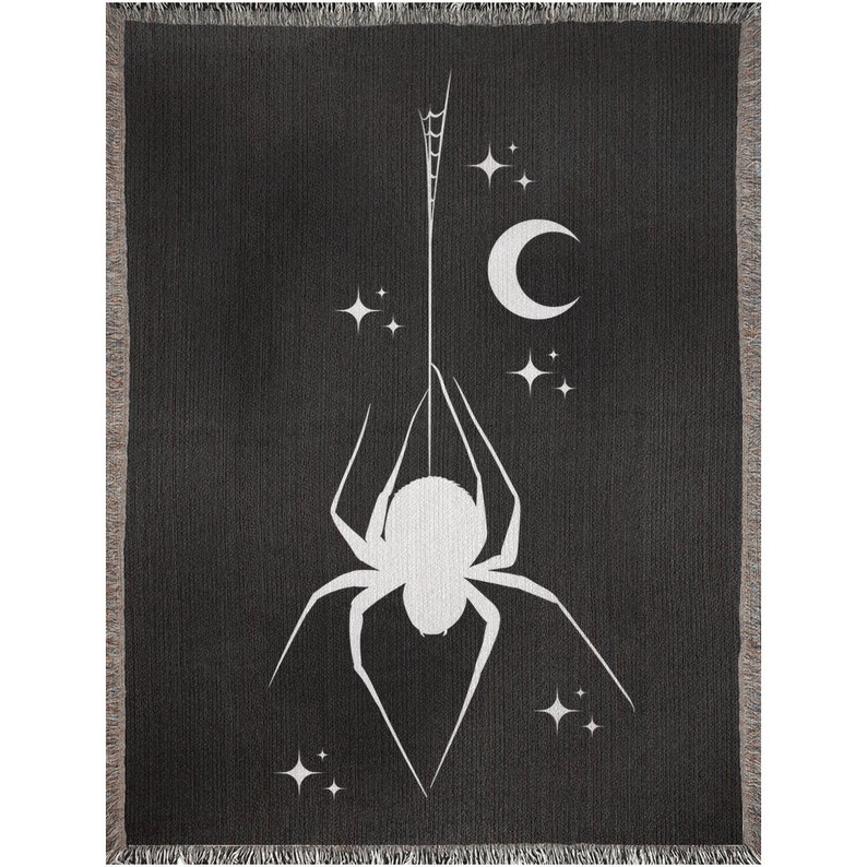 Spider and Moon Woven Fringe Blanket/ Occult Gothic Blanket, Witchy ...
