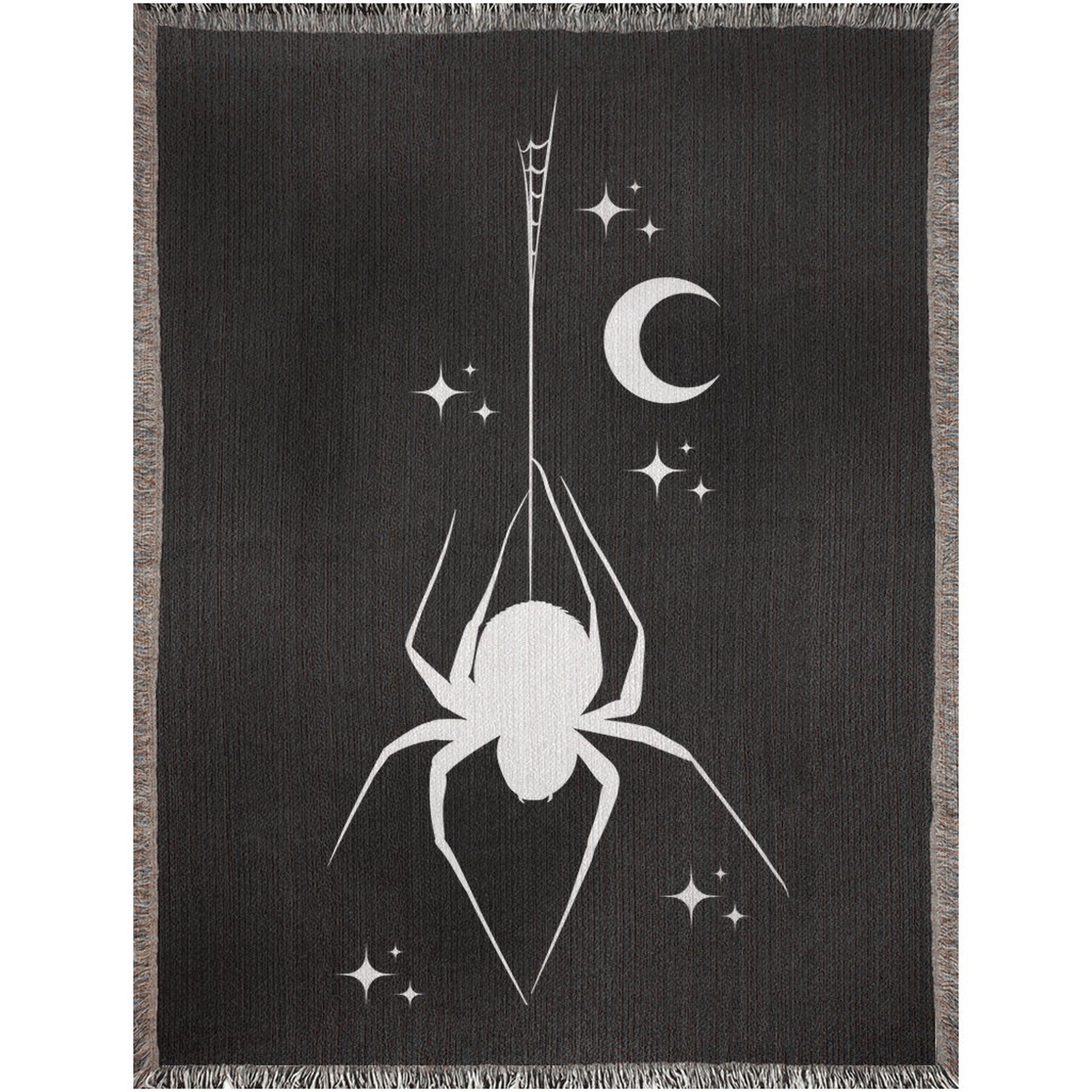 Spider and Moon Woven Fringe Blanket/ Occult Gothic Blanket, Witchy ...