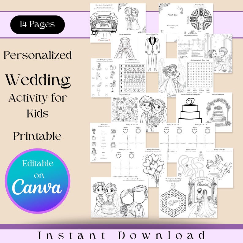 Personalized Wedding Coloring Book 14 Editable US Half Fold Size ...