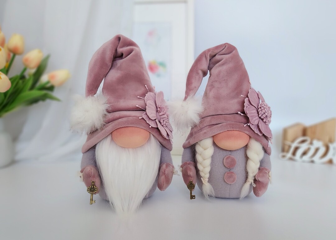 Couple Gnome, Spring Day Gnomes, Holiday Pink Gnome, Elegant Handmade ...