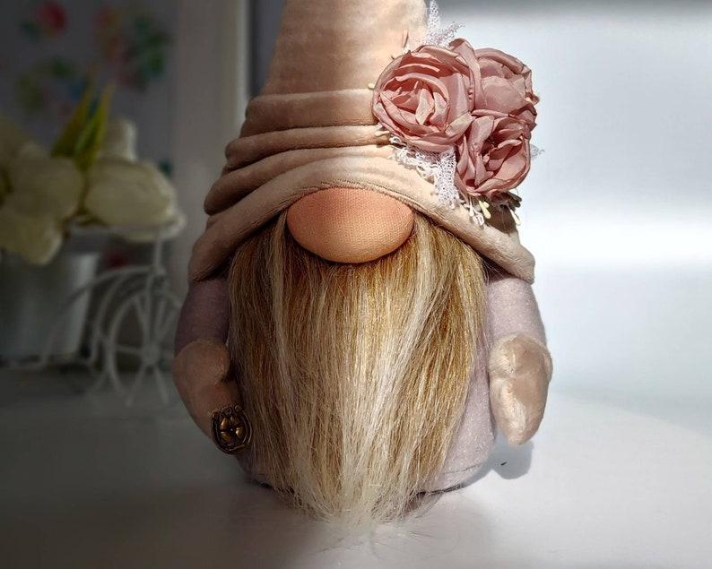 Spring Beige Floral Gnome, Handmade Easter Decor - Etsy