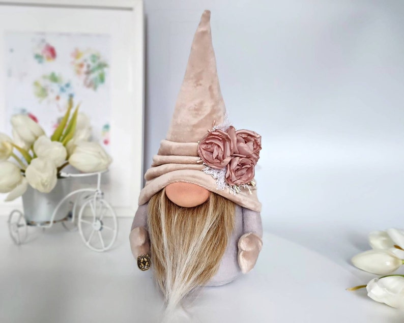 Spring Beige Floral Gnome, Handmade Easter Decor - Etsy