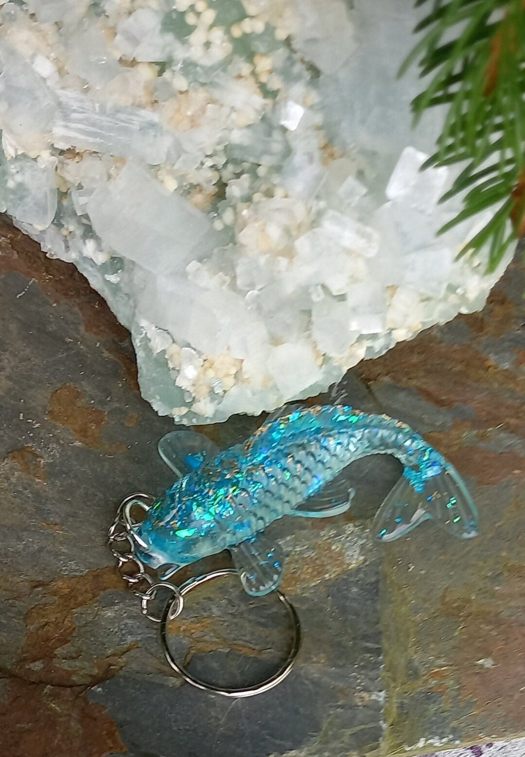 Koi Carp Key Ring, Epoxy Resin, Blue, Unique - Etsy