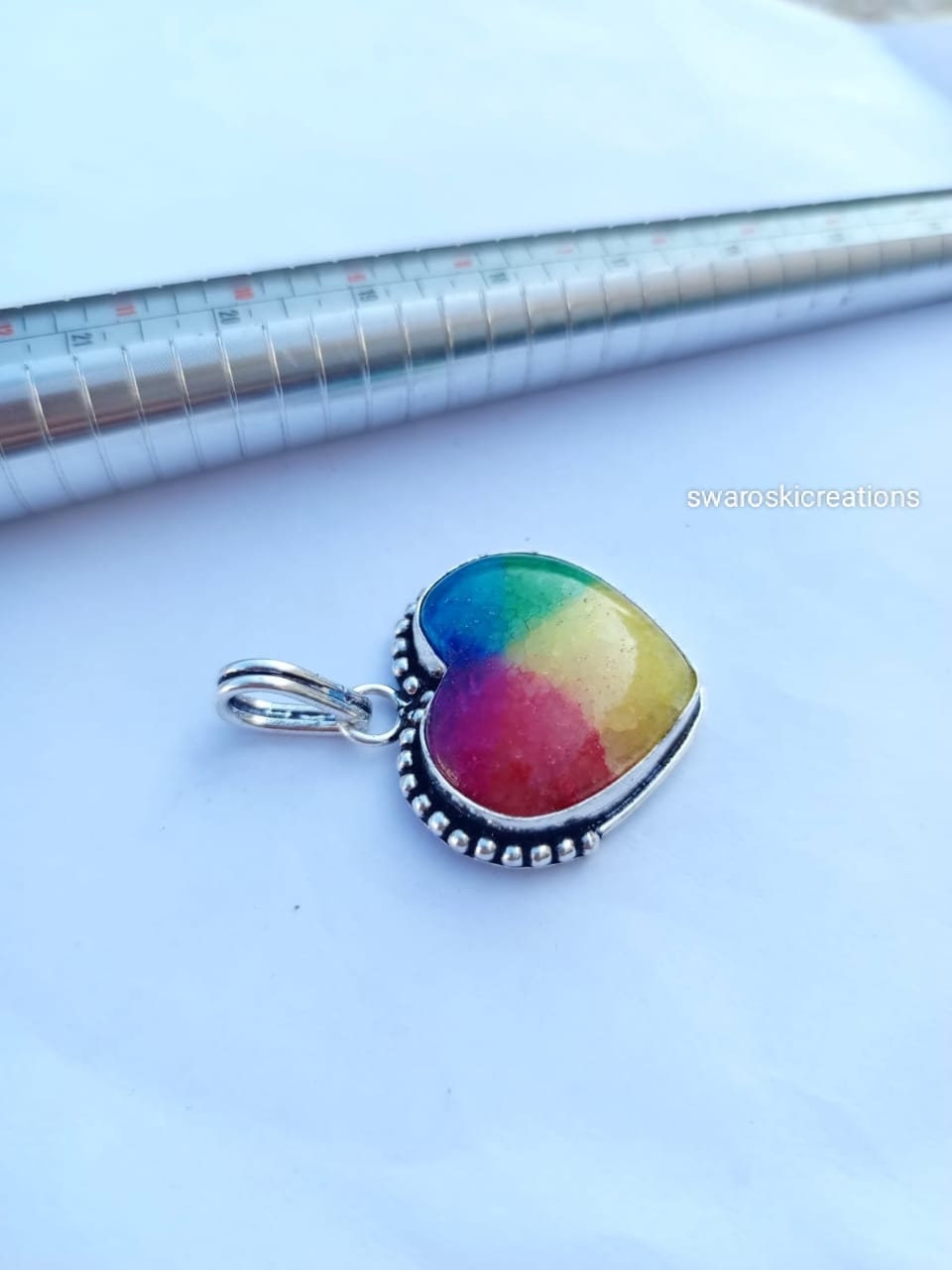 Heart Shape Rainbow Solar Quartz Gemstone Handmade Pendant, 925 ...
