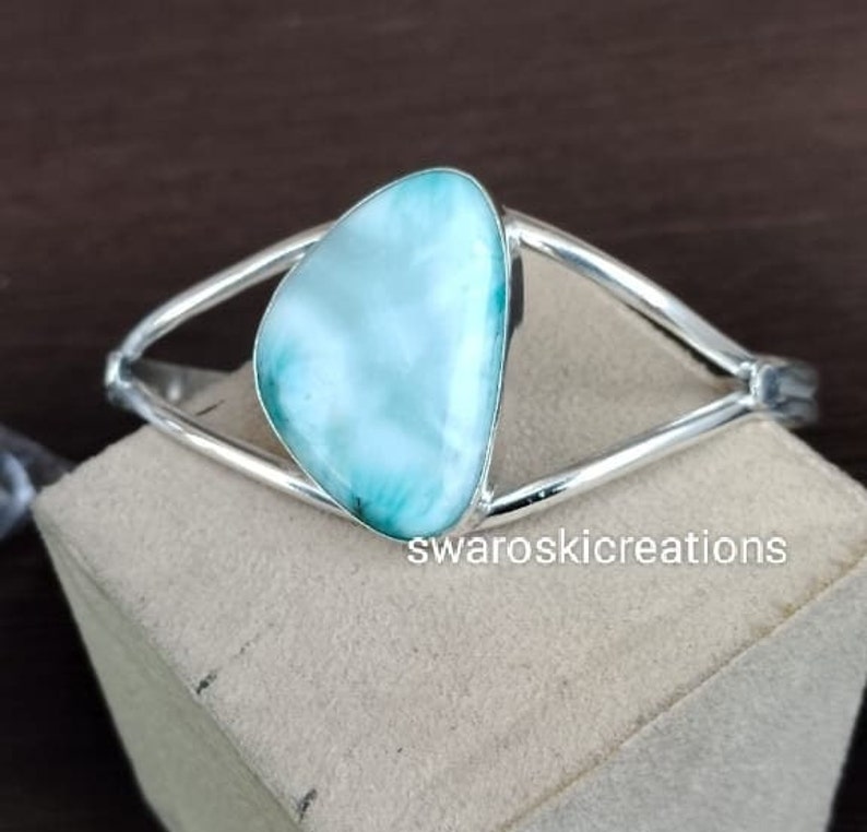 Natural Larimar Bangle, Adjustable Bangle, 925 Sterling Silver Bangle, Valentine Gift, Beautiful ...