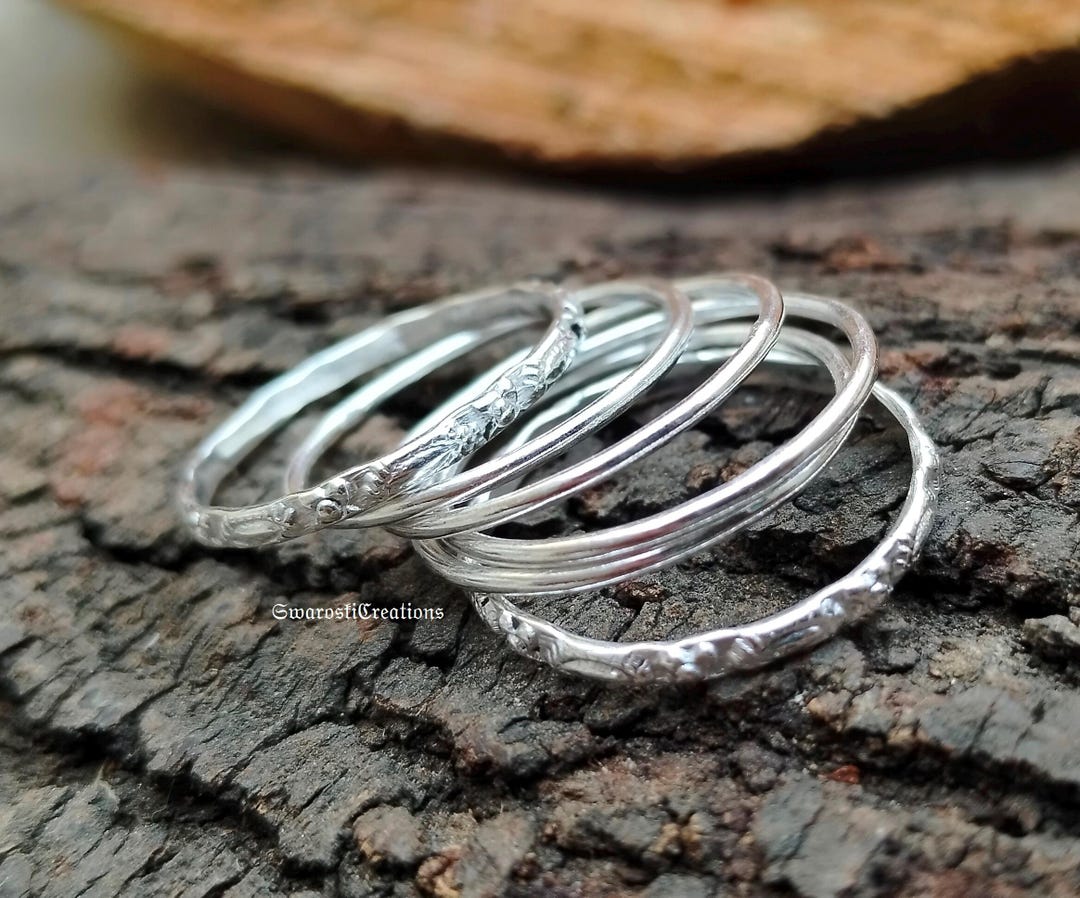 Set of 6 Sterling Silver Stacking Rings, Thin & Thick Rings, Assorted Pattern Rings, Dainty ...