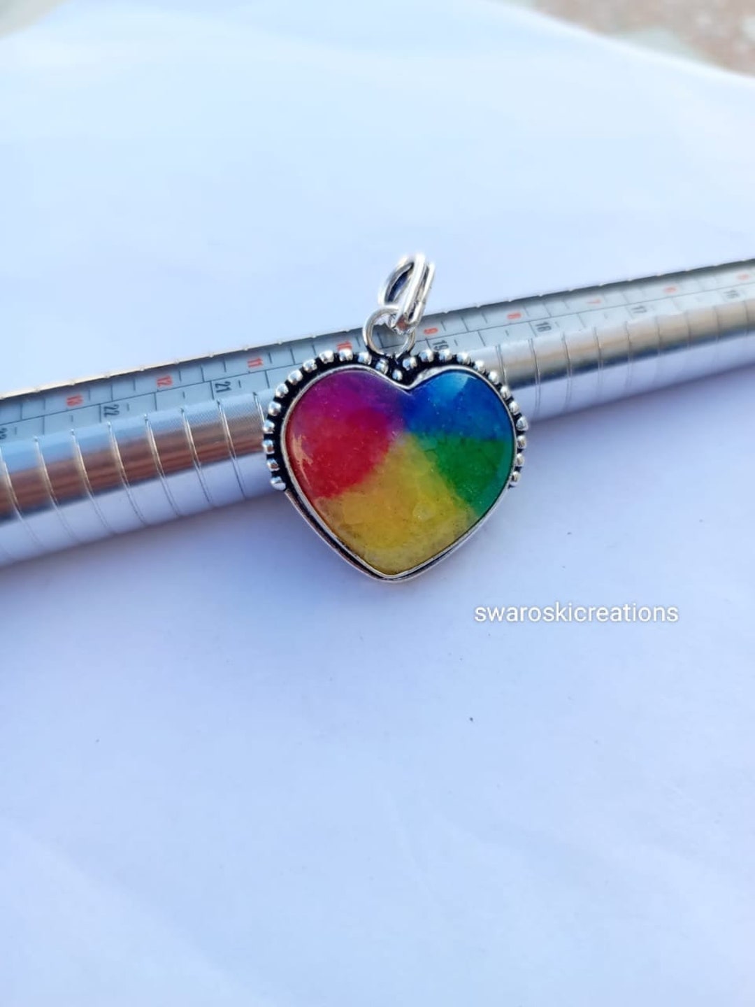 Heart Shape Rainbow Solar Quartz Gemstone Handmade Pendant, 925 ...