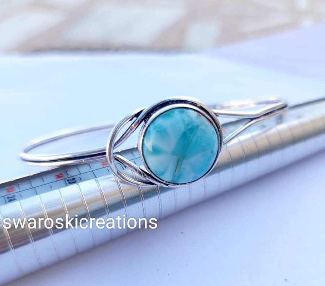 Larimar Bangle, Larimar Bracelet, 925 Sterling Silver, Larimar Jewelry ...