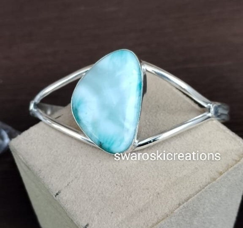 Natural Larimar Bangle, Adjustable Bangle, 925 Sterling Silver Bangle ...