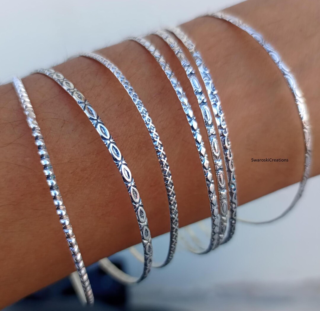 Set of 7 Bangles, Sterling Bangles, Stacking Bracelets, Semanario, 7 ...