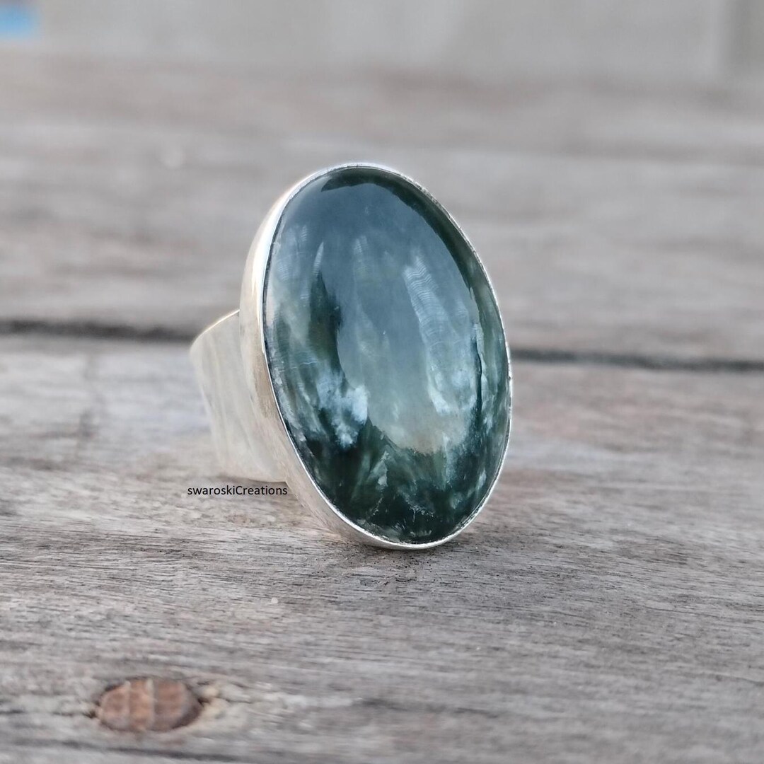 Real Seraphinite Ring, 925 Sterling Silver Ring, Handmade Ring, Green ...