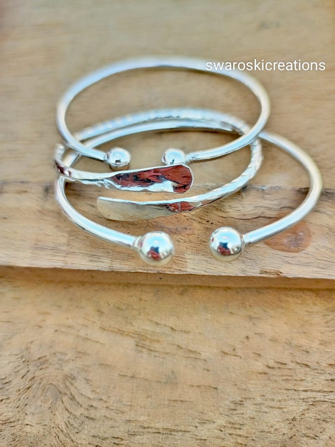 Hand Crafted Sterling Silver Wrap Bangle, 3 Set of Bangles, Adjustable ...