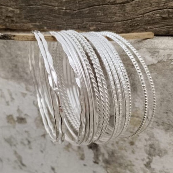 Sterling Silver Bangle Bracelet Set - Etsy