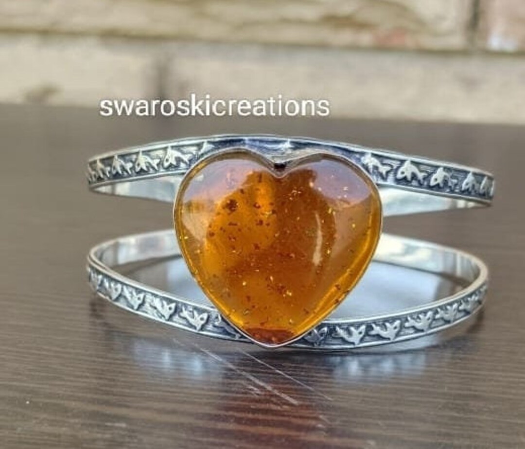 Amber Bangle, Silver Jewelry, 925 Sterling Silver Bangle, Gemstone ...