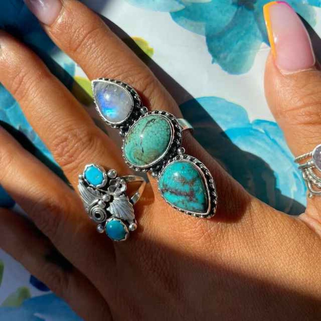 Three Stone in Solid Sterling Silver Ring, Long Large Stone Ring, Multi ...