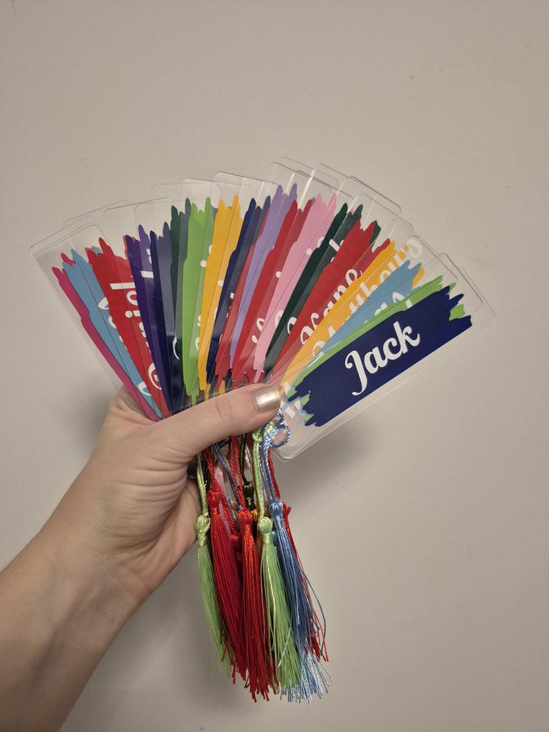Personalised Bookmarks - Assorted Colours - White Name - Etsy UK