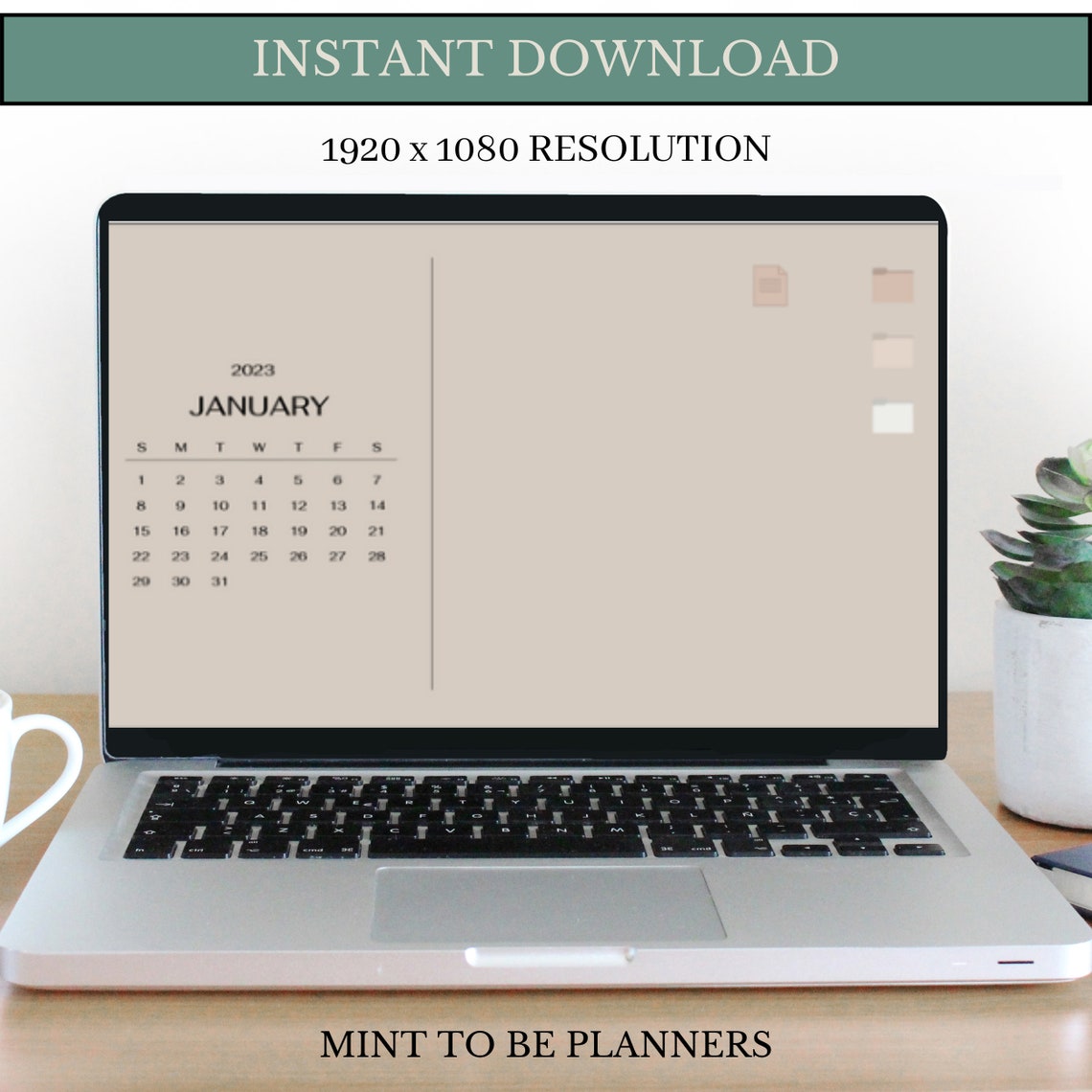 2023 Monthly Desktop Calendar Wallpaper & Icons Minimal Neutral ...