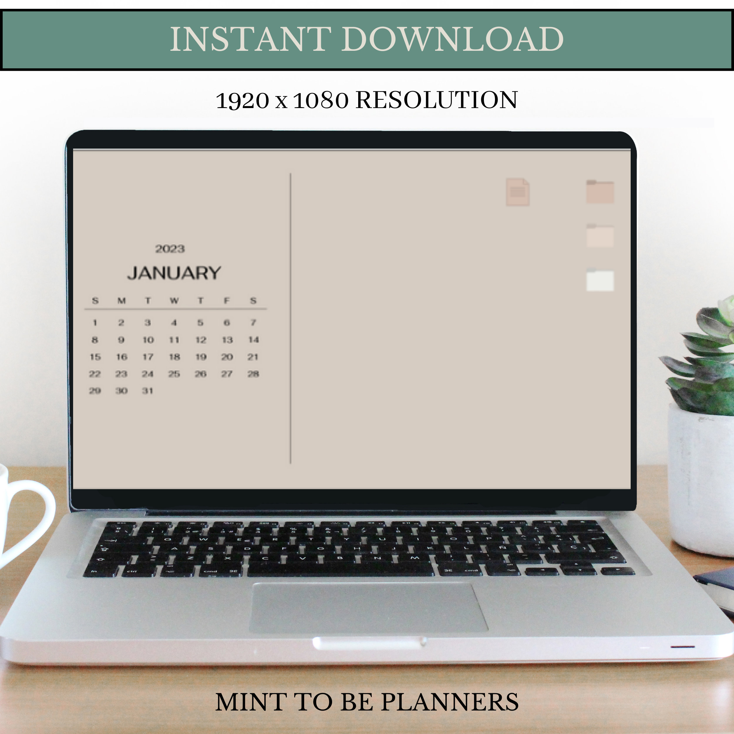 2023 Monthly Desktop Calendar Wallpaper & Icons Minimal Neutral ...