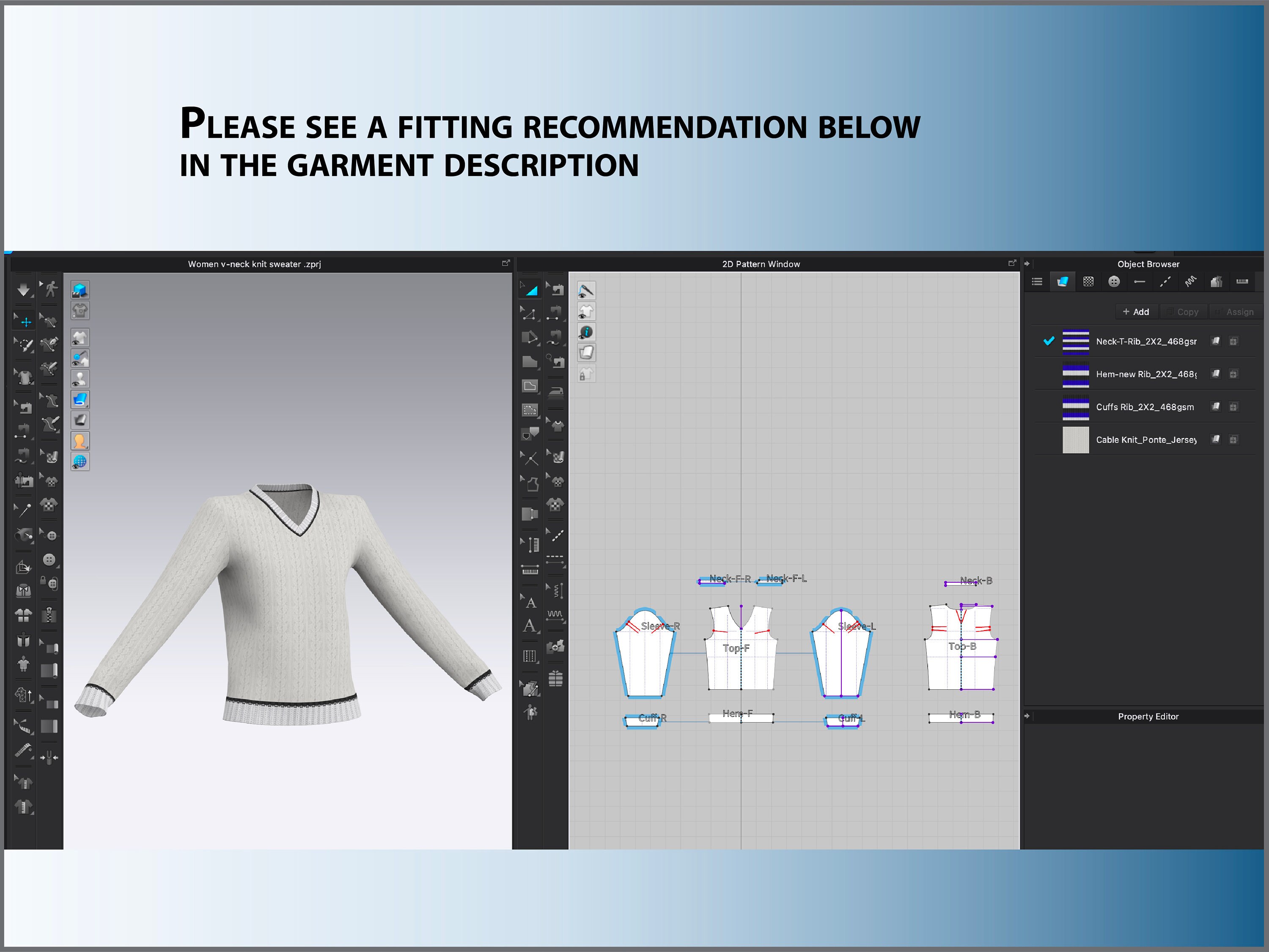 Digital Pattern Basic Women Cable Knit V-neck Clo3d/marvelous Designer ...