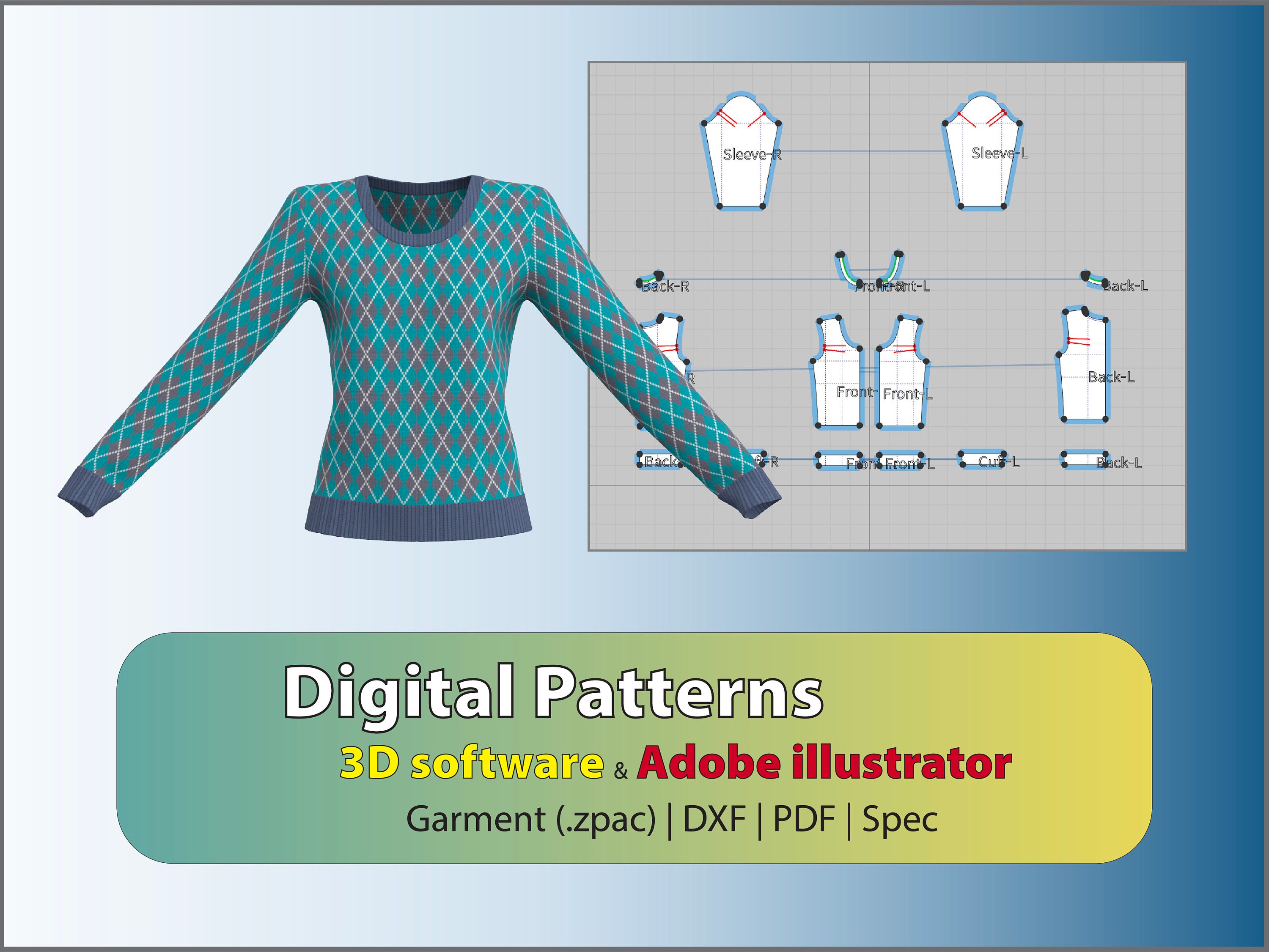 Digital Pattern Women Knit Sweater Long Sleeve Clo3d/marvelous Designer ...