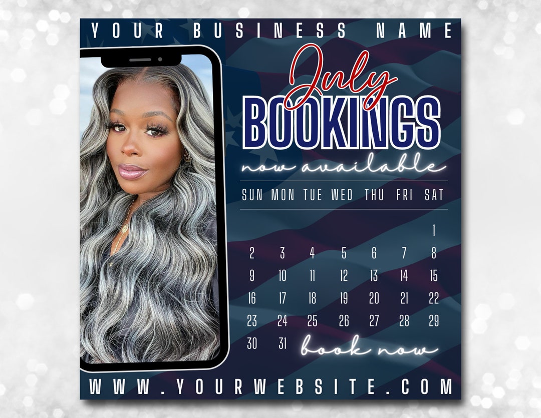 July Booking Flyer, July Calendar Flyer, July Appointment Available ...