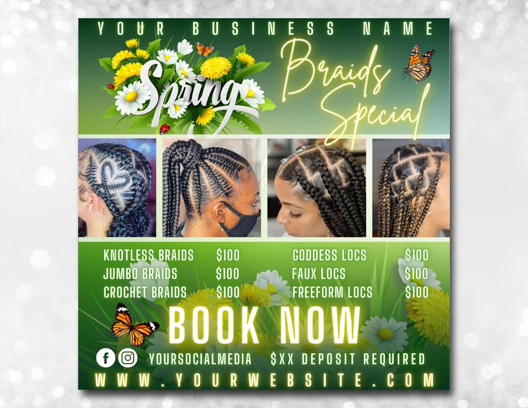 Spring Braids Sale Flyer, Spring Braids Special Flyer, Spring Booking ...
