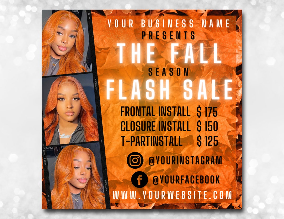 DIY Fall Wig Sale Flyer New Arrival Shop Now Booking Hair Salon Bundles ...
