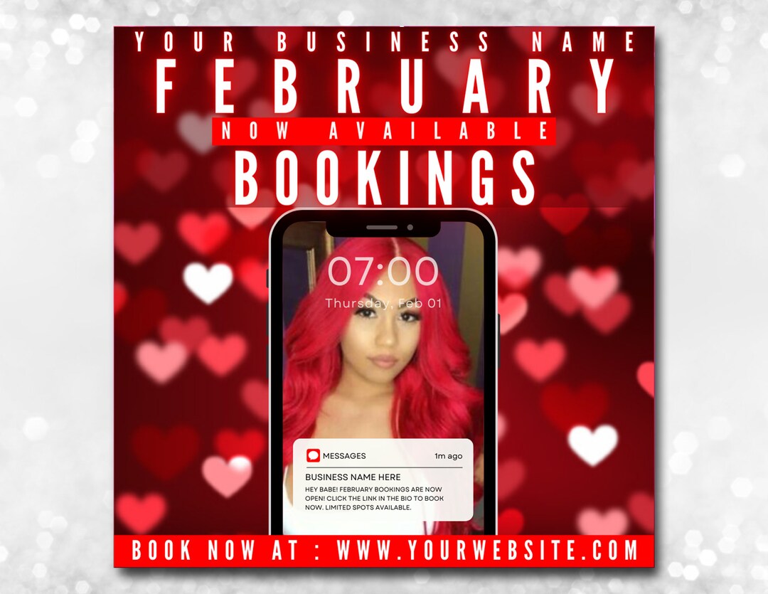 February Booking Flyer, Valentines Day Booking Flyer, February Books ...