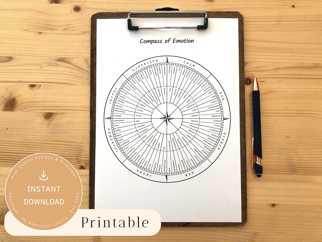 Feelings Wheel Worksheet: Compass of Emotion, Mental Health (digital ...