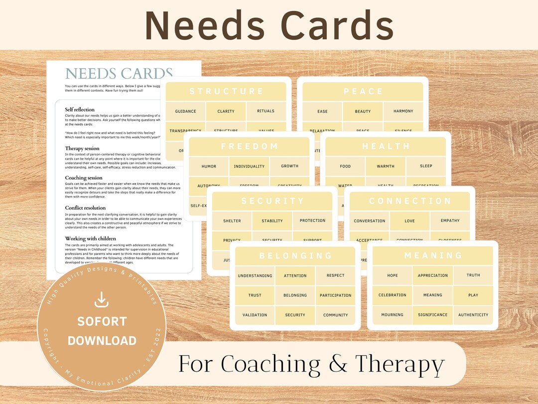 Needs Cards: Therapy & Coaching Tools (instant Download) - Etsy
