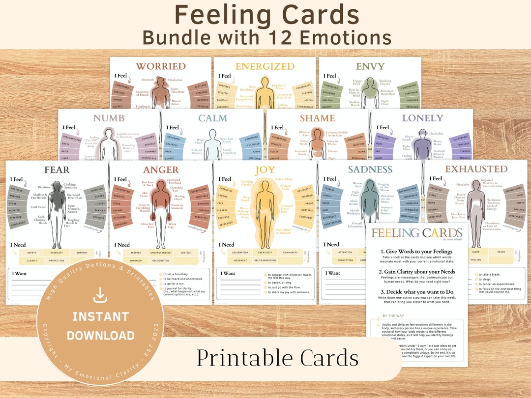 FEELING CARDS “BUNDLE” With 12 Cards for Emotional Regulation in ...