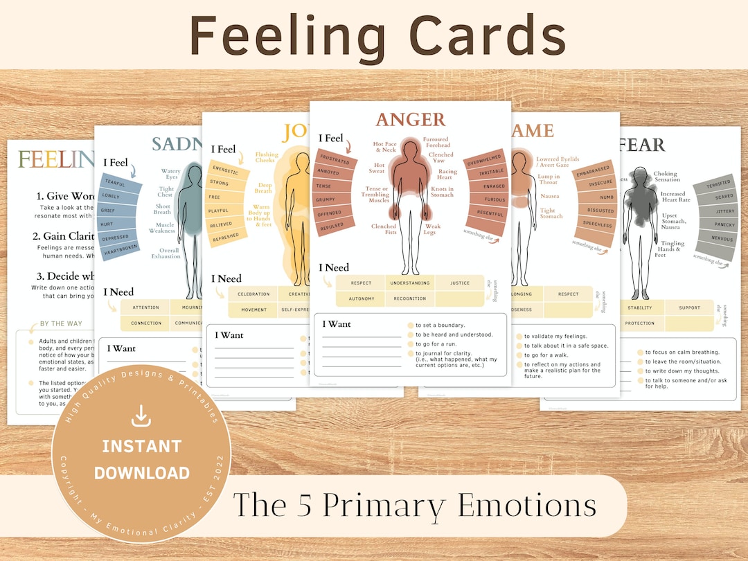 FEELING CARDS “5 Primary Emotions” for Emotional Regulation in Therapy ...