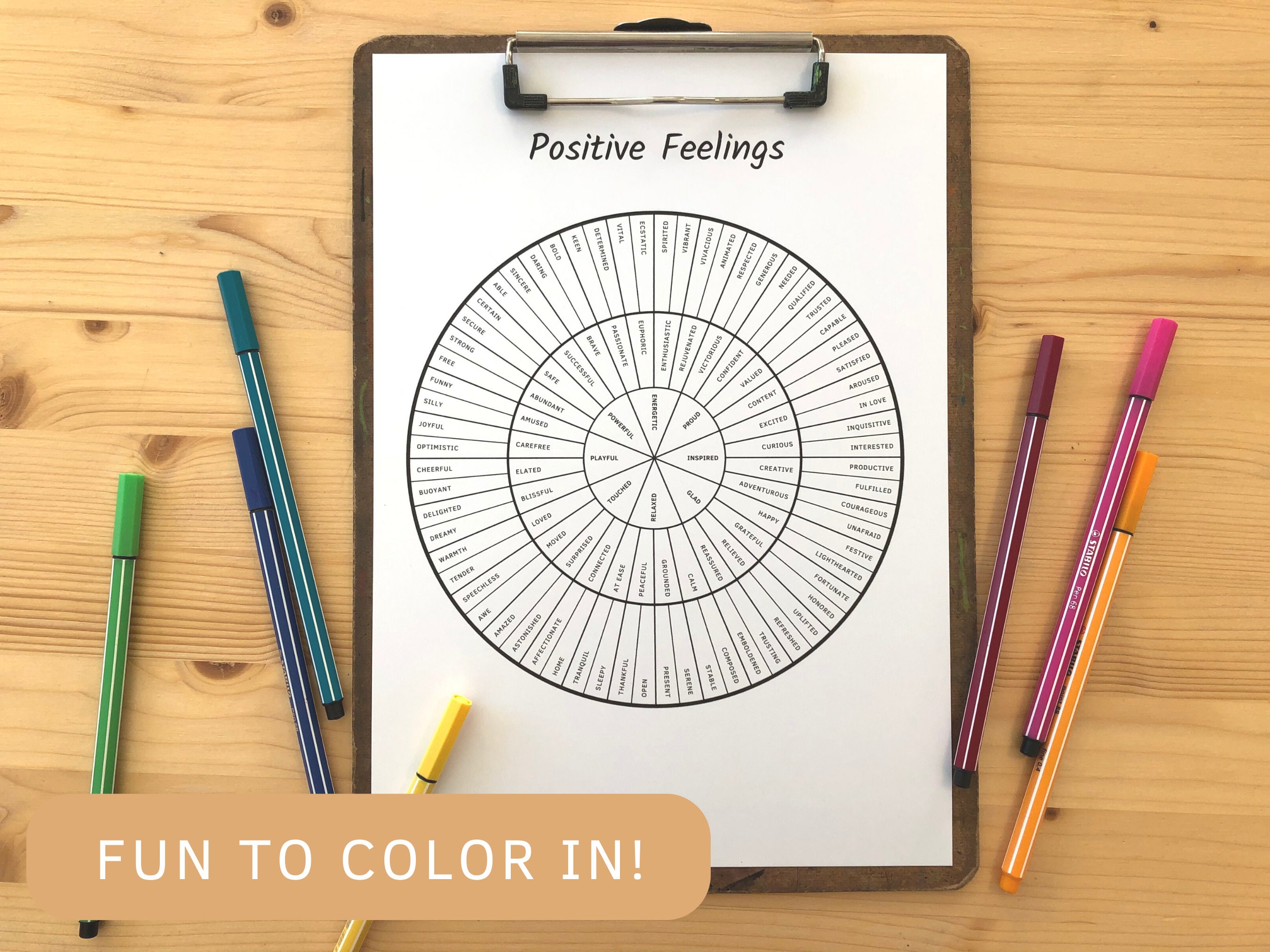POSITIVE FEELINGS Wheel Worksheet for Positive Fokus - Etsy