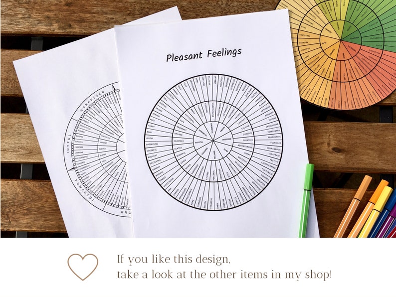 Feelings Wheel Worksheet: 104 Emotions, Mental Health (digital Download ...