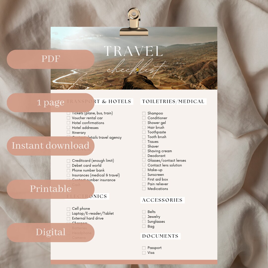 Luggage Travel Packing List PDF, Helpful Specific Travel Packing ...