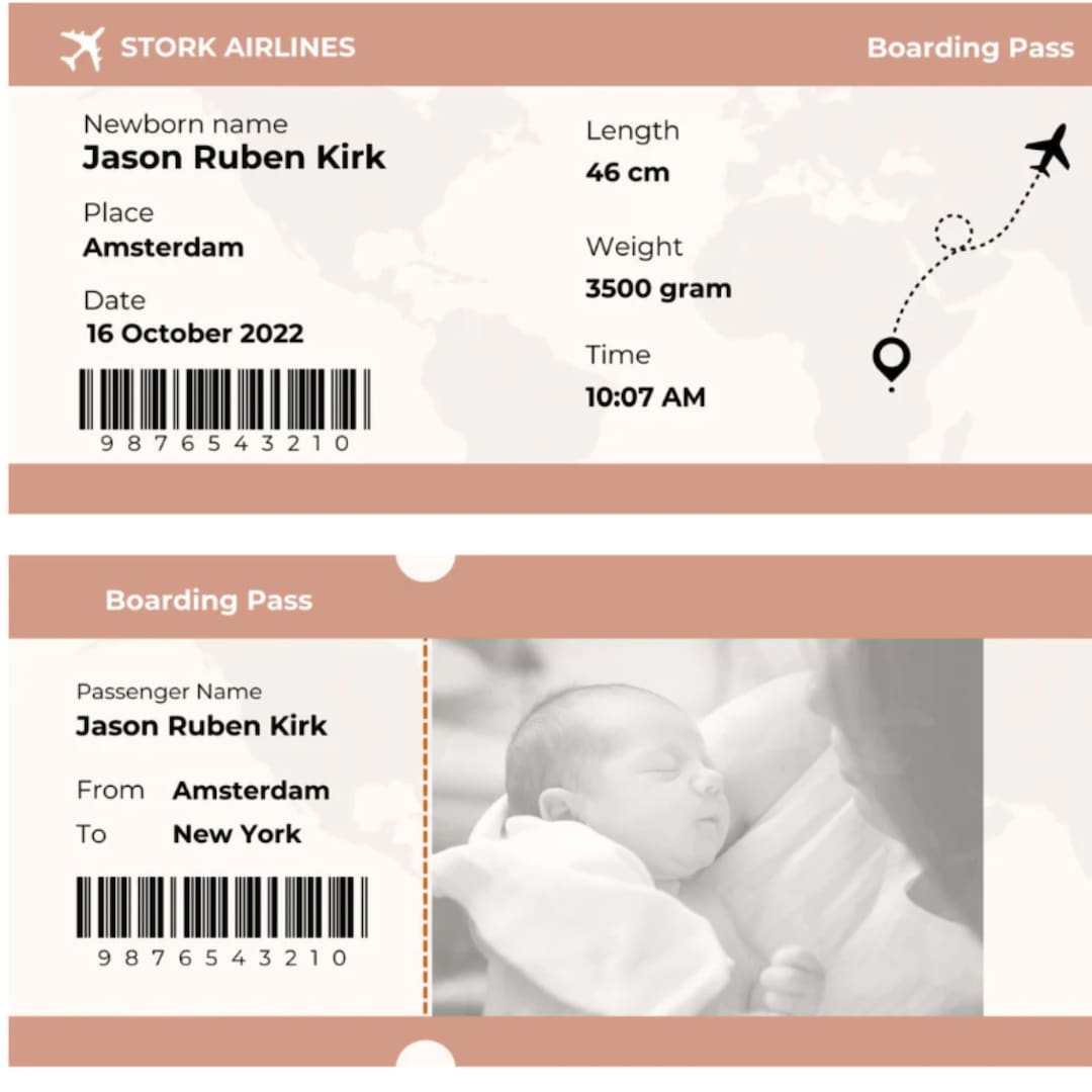 Newborn Card Ticket, Birth Announcement Card Ticket, Geboortekaartje ...