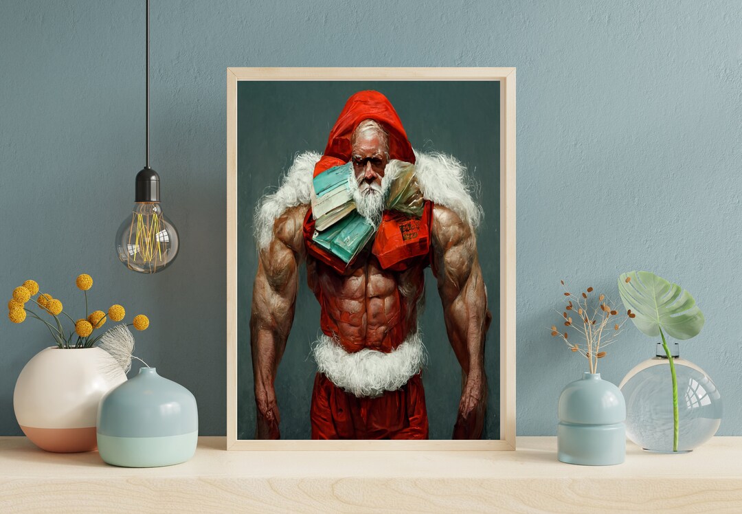 Muscular Christmas Santa Bodybuilder Printable Digital Art - Etsy