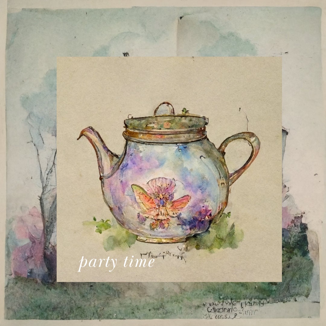 Fairy Art Teapot, Wall Art Watercolor Digital Print, Fantasy Garden Tea ...