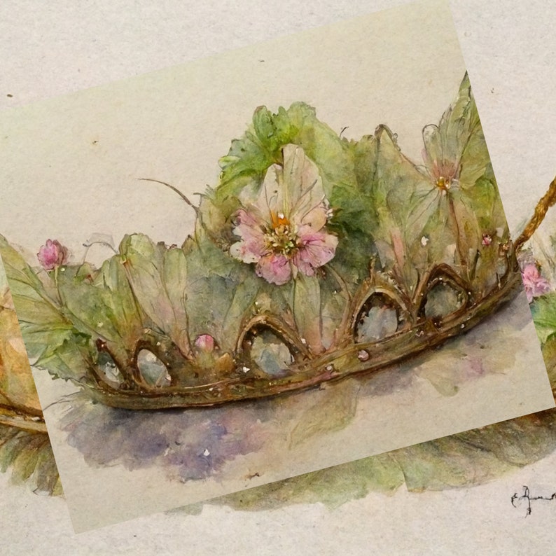 Fairy Princess Tiara Art, Watercolor Digital Print -enchanted Forest ...