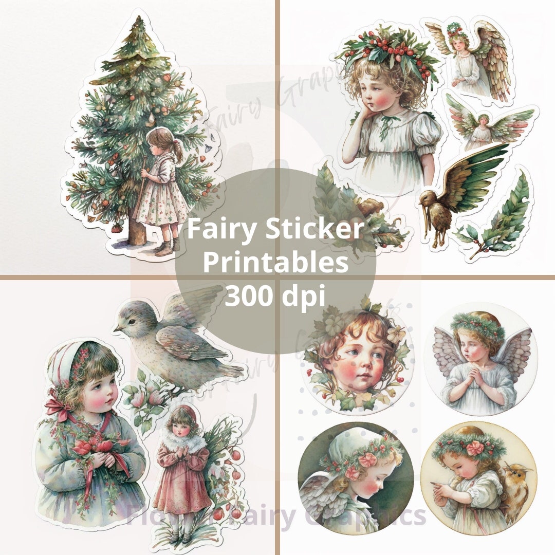 Vintage Christmas Printable Stickers, Fairy Clipart Faerie Labels, Junk ...