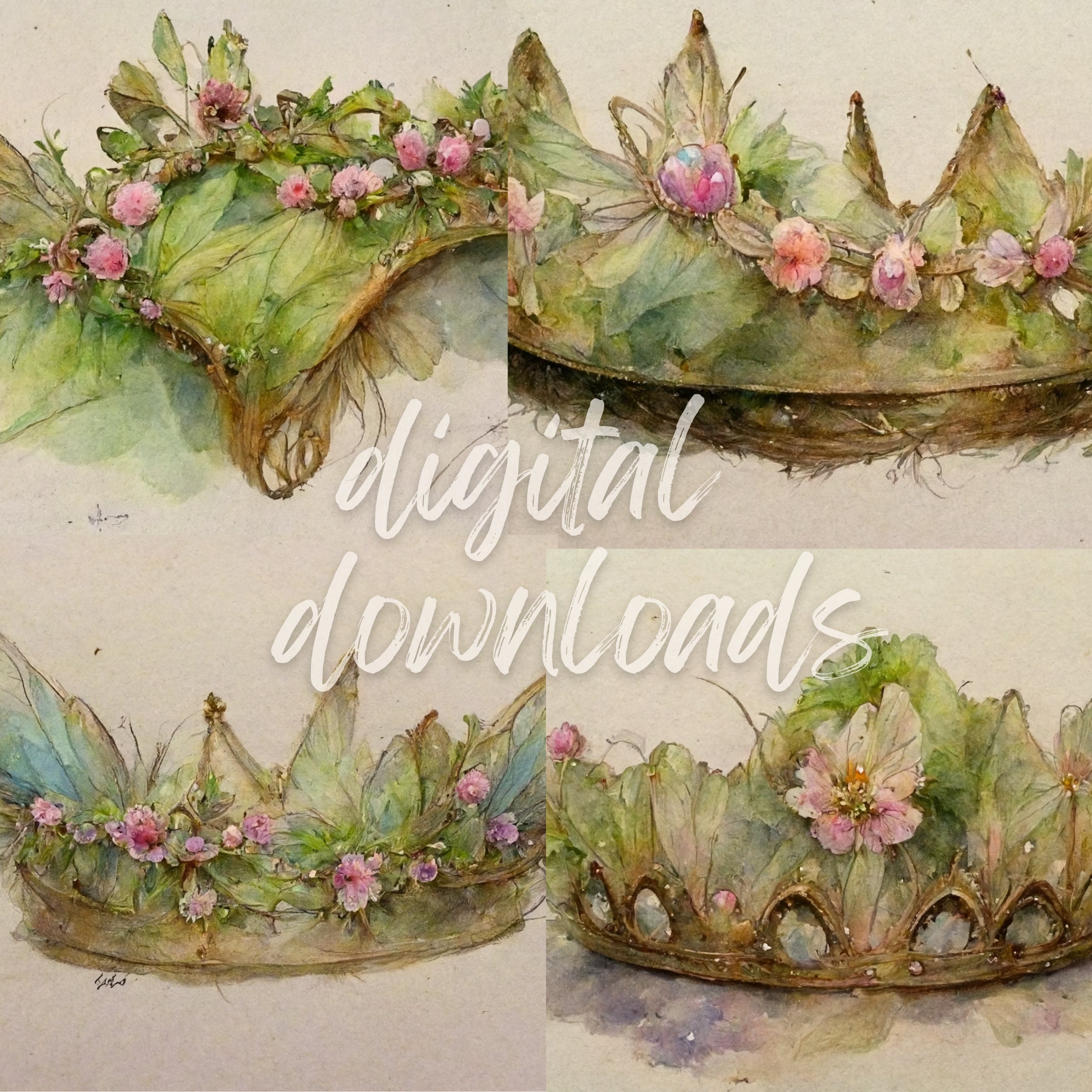 Fairy Princess Tiara Art, Watercolor Digital Print -enchanted Forest ...