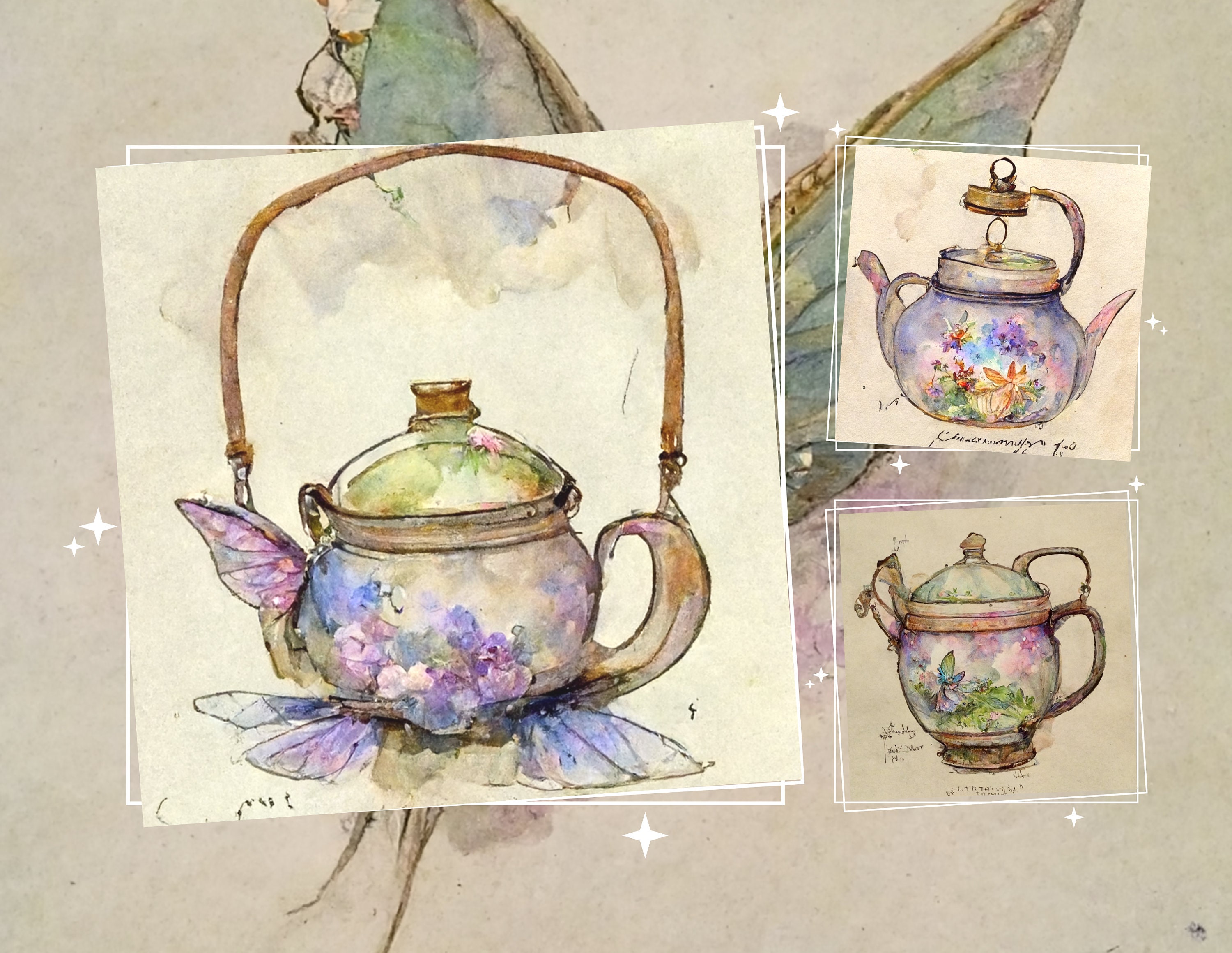 Fairy Art Teapot, Wall Art Watercolor Digital Print, Fantasy Garden Tea ...