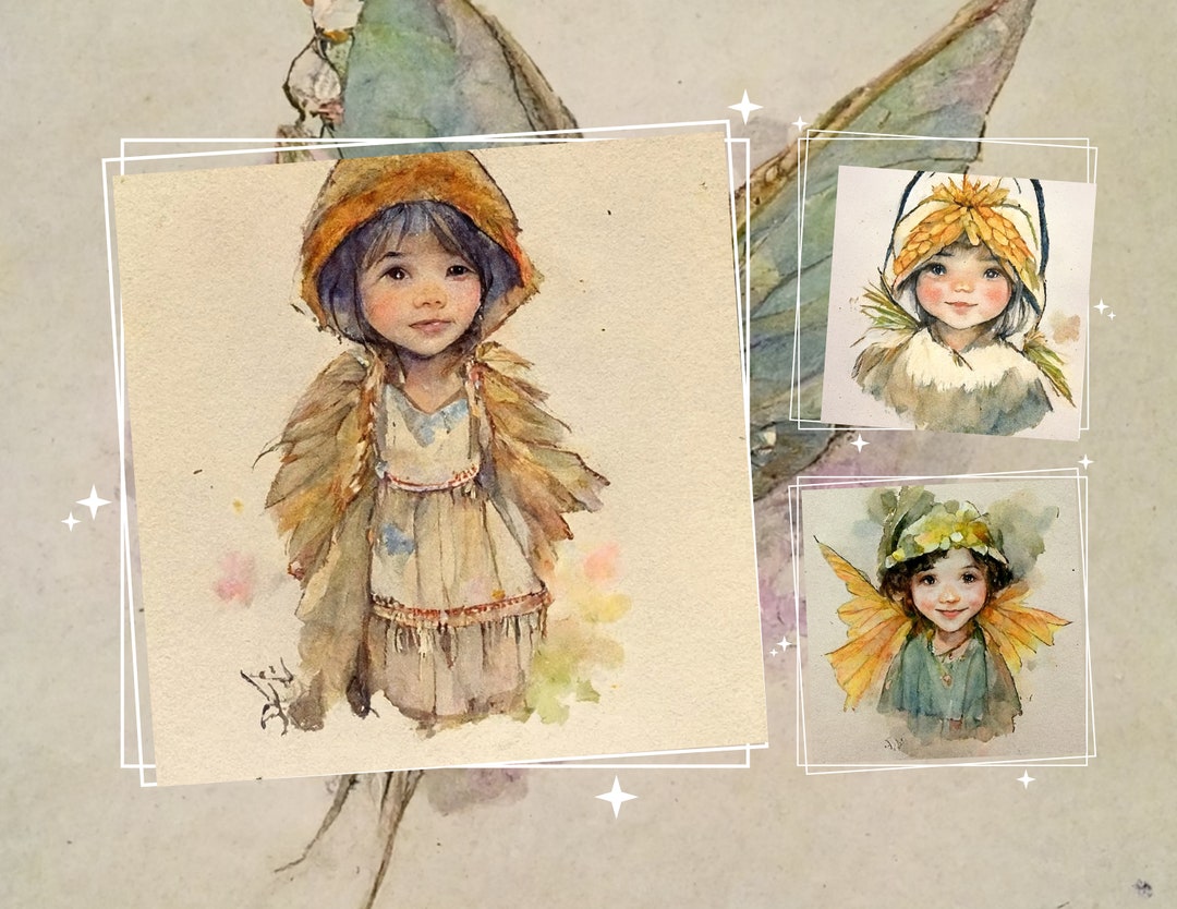 Winter Wheat Fairies Watercolor Clipart, Ephemera, Enchanted Kid's Room ...